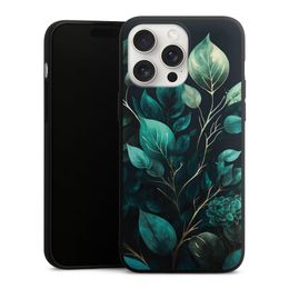 DeinDesign iPhone 15 Pro Max Handy Premium Silikon H&uuml;lle Handyh&uuml;lle schwarz Case Eukalyptus Leaves Black Silikon Premium Case