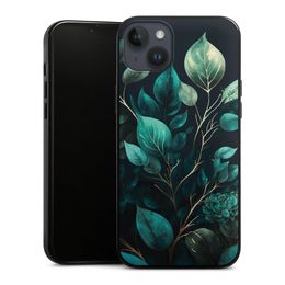 DeinDesign iPhone 14 Plus Handy Silikon H&uuml;lle Case schwarz Handyh&uuml;lle Eukalyptus Leaves Black