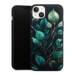 DeinDesign iPhone 14 Handy Premium Silikon H&uuml;lle Handyh&uuml;lle schwarz Case Eukalyptus Leaves Black Silikon Premium Case