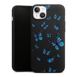DeinDesign iPhone 14 Handy Premium Silikon H&uuml;lle Handyh&uuml;lle schwarz Case Transparent Butterfly Muster Silikon Premium Case