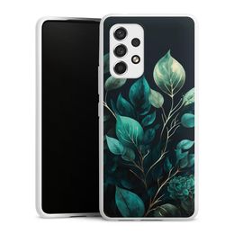 DeinDesign Galaxy A53 5G Handy Silikon H&uuml;lle Case wei&szlig; Handyh&uuml;lle Leaves Eukalyptus Black Silikon Case