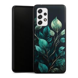 DeinDesign Galaxy A53 5G Handy Silikon H&uuml;lle Case schwarz Handyh&uuml;lle Leaves Eukalyptus Black
