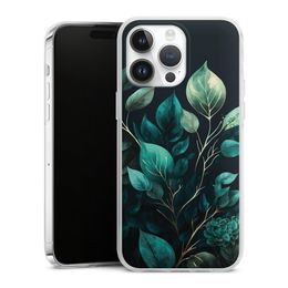 DeinDesign iPhone 14 Pro Max Handy Silikon H&uuml;lle Case transparent Handyh&uuml;lle Eukalyptus Leaves Black Silikon Case