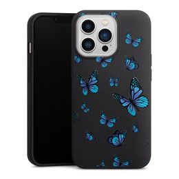 DeinDesign iPhone 13 Pro Handy Premium Silikon H&uuml;lle Handyh&uuml;lle schwarz Case Transparent Butterfly Muster Silikon Premium Case
