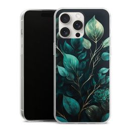 DeinDesign iPhone 15 Pro Max Handy Silikon H&uuml;lle Case transparent Handyh&uuml;lle Eukalyptus Leaves Black Silikon Case