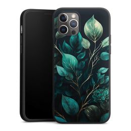 DeinDesign iPhone 12 Pro Handy Premium Silikon H&uuml;lle Handyh&uuml;lle schwarz Case Eukalyptus Leaves Black Silikon Premium Case