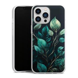 DeinDesign iPhone 13 Pro Handy Silikon H&uuml;lle Case wei&szlig; Handyh&uuml;lle Eukalyptus Leaves Black Silikon Case