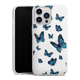 DeinDesign iPhone 13 Pro Handy Silikon H&uuml;lle Case wei&szlig; Handyh&uuml;lle Transparent Butterfly Muster Silikon Case
