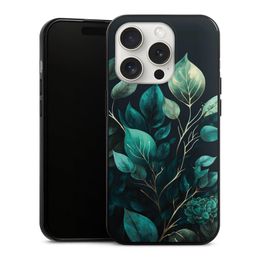 DeinDesign iPhone 15 Pro Handy Slim Case extra d&uuml;nn Silikon Handyh&uuml;lle schwarz H&uuml;lle Eukalyptus Leaves Black Silikon Slim Case