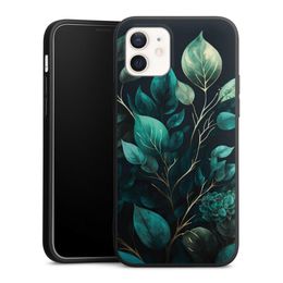 DeinDesign iPhone 12 Handy Premium Silikon H&uuml;lle Handyh&uuml;lle schwarz Case Leaves Black Eukalyptus Silikon Premium Case
