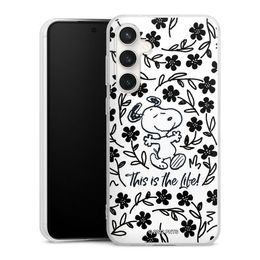 DeinDesign Galaxy S23 FE Handy Silikon H&uuml;lle Case transparent Handyh&uuml;lle Peanuts Flowers Snoopy Silikon Case