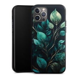DeinDesign iPhone 12 Pro Handy Silikon H&uuml;lle Case schwarz Handyh&uuml;lle Leaves Black Eukalyptus