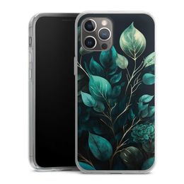 DeinDesign iPhone 12 Pro Max Handy Silikon H&uuml;lle Case transparent Handyh&uuml;lle Leaves Black Eukalyptus Silikon Case