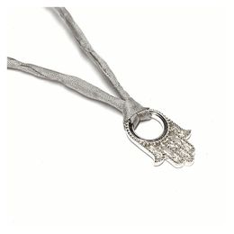 Edelschmiede925 Collier graues Seidenband Silberanhänger Hand der Fatima Zirkonia