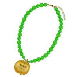 unbespielt Collier Modeschmuck Apfelkette vergoldet Perlen apfelgrün Kunststoff 42 cm, Modeschmuck für Damen