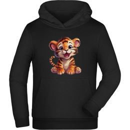 MyDesign24 Hoodie Kinder Kapuzen Sweatshirt - Baby Tiger Kinder Hoodie Kapuzensweater mit Aufdruck i266, schwarz, 98/104 (XS)
