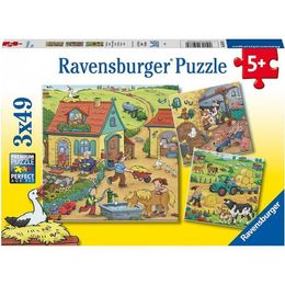 RAVENSBURGER VERLAG Ravensburger Kinderpuzzle - 05078 Viel los auf dem Bauernhof - Puzzle für Kinder ab 5 Jahren, mit 3x49 Teilen