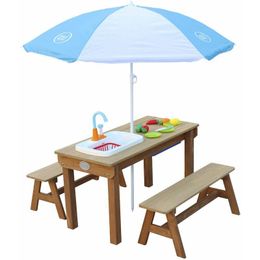 AXI Dennis Kinder Sand & Wasser Picknicktisch aus Holz Wasserspieltisch & Sandtisch mit Bänken, Deckel, Behältern & Spüle Kindertisch / Matschtisch in