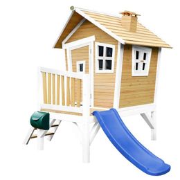 AXI - Spielhaus Robin mit blauer Rutsche Stelzenhaus in Braun & Weiß aus fsc Holz für Kinder Spielturm für den Garten - Braun