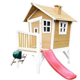 AXI - Spielhaus Robin mit roter Rutsche Stelzenhaus in Braun & Weiß aus fsc Holz für Kinder Spielturm für den Garten - Braun