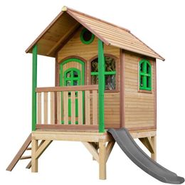 Spielhaus Tom mit grauer Rutsche Stelzenhaus in Braun & Grün aus fsc Holz für Kinder Spielturm für den Garten - Braun - AXI