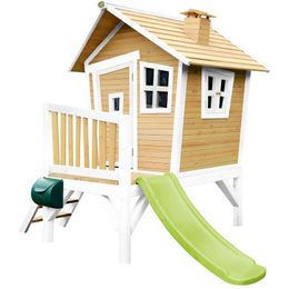 Spielhaus Robin mit hellgrüner Rutsche Stelzenhaus in Braun & Weiß aus fsc Holz für Kinder Spielturm für den Garten - Braun - AXI