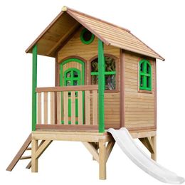 Spielhaus Tom mit weißer Rutsche Stelzenhaus in Braun & Grün aus fsc Holz für Kinder Spielturm für den Garten - Braun - AXI