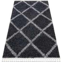 RUGSX Teppich union 3482 Gitter grau Franse berber marokkanisch shaggy zottig grey 120x170 cm