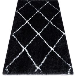 RUGSX Teppich fluffy 2373 Shaggy Gitter - anthrazit / weiß black 160x220 cm