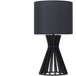 Beliani Tischlampe Schwarz Holz 37 cm runder Stoffschirm Lampenfuß in Gitteroptik Kabel mit Schalter Landhausstil - Schwarz