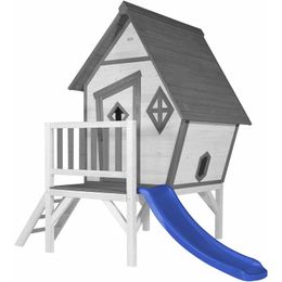 AXI - Spielhaus Cabin xl in Weiß mit Rutsche in Blau Stelzenhaus aus fsc Holz für Kinder Kleiner Spielturm für den Garten - Grau
