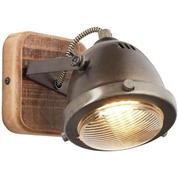 Lampe Carmen Wood Wandspot burned steel/holz 1x PAR51, GU10, 5W, geeignet für Reflektorlampen (nicht enthalten) Kopf schwenkbar - braun - Brilliant