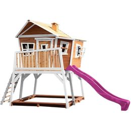 AXI Spielhaus Max mit Sandkasten & lila Rutsche Stelzenhaus in Braun & Weiß aus fsc Holz für Kinder Spielturm mit Wellenrutsche für den Garten - Braun