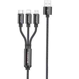 Cofi 3in1 Charge usb Kabel 1.2 Meter 2.4A Schnell-Ladekabel geflochten Universal für Smartphones schwarz