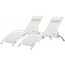 2er-Set Liegestühle galapagos aus weißem Textilene - weißes Aluminium - Weiß