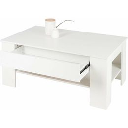 ML-Design Couchtisch mit Schublade und Ablage, 110x65x48 cm, Weiß, viel Stauraum, Sofatisch Wohnzimmertisch Beistelltisch Wohnzimmerzisch Kaffeetisch