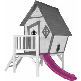 AXI - Spielhaus Cabin xl in Weiß mit Rutsche in Lila Stelzenhaus aus fsc Holz für Kinder Kleiner Spielturm für den Garten - Grau