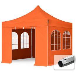 3x3 m Faltpavillon professional Alu 40mm, Seitenteile mit Sprossenfenstern, orange - orange