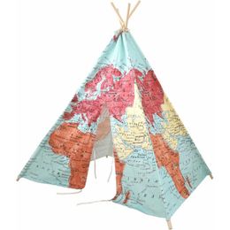 Tipizelt für Kinder mit Weltkarte in Farbe Indienner / Tipi / Wigwam Zelt für Kinderzimmer Spielzelt aus Baumwolle 120x120 cm - mehrfarbig - Sunny