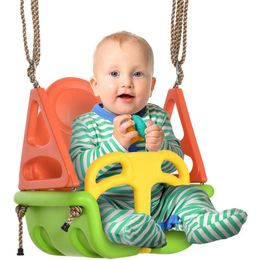 3-in-1 Babyschaukel, Sicherheitsgurt, längenverstellbare Seile, für In- und Outdoor, grün, 48 x 34 x 180 cm - Grün+Gelb+Orange - Outsunny