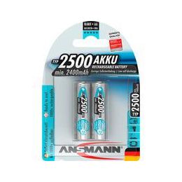 Ansmann maxE 2500mAh NiMh, Akku silber Technologie: Nickel-Metallhydrid-Akku Kapazität: 2,5 Ah Spannung: 1,2 Volt Anzahl: 2 Stück