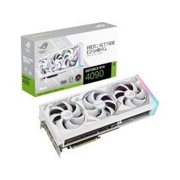 ASUS GeForce RTX 4090 ROG STRIX GAMING OC WHITE, Grafikkarte DLSS 3, 3x DisplayPort, 2x HDMI 2.1 Grafikchip: GeForce RTX 4090 Speicher: 24 GB (GDDR6X, 384 Bit) belegte Slots: 3,5 Slots GPU Boost-Takt: 2520 MHz