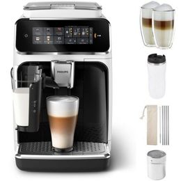 Philips Kaffeevollautomat EP3343/50 3300 Series, 6 Kaffeespezialitäten, mit LatteGo-Milchsystem, Weiß/Schwarz, schwarz|weiß
