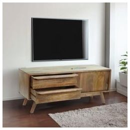 Mendler TV-Rack HWC-L96, Fernsehtisch Lowboard Kommode Schrank, Schubladen Massiv-Holz Mango 46x110x35cm