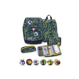 Belmil Rucksack Rucksack Comfy Plus Premium Schulranzen Set 5-teile Iguana Federtasche