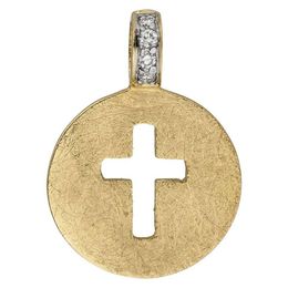 Jobo Kettenanhänger Anhänger Kreuz, 585 Gold eismatt mit 4 Diamanten, gelb|goldfarben
