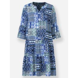 WITT Damen Druckkleid im Patchwork-Stil, royalblau-ecru-bedruckt, Gr&ouml;&szlig;e 36
