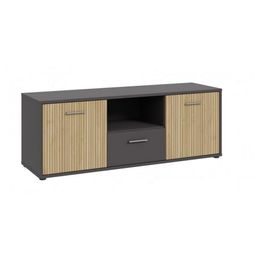 Forte Möbel Forte Möbel Lowboard Kommode QUADRO Lowboard für TV Hifi Wolfram grau / Lamelle Eiche Optik