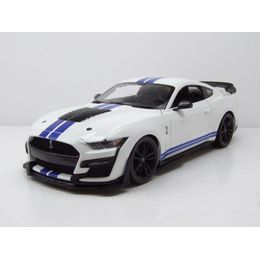 Maisto® Modellauto Ford Shelby Mustang GT500 2020 weiß blau Modellauto 1:18 Maisto