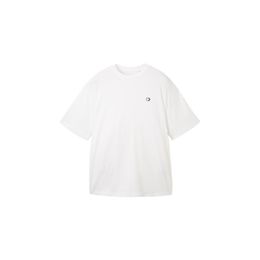 Tom Tailor Denim Herren Oversized T-Shirt, weiß, Logo Print, Gr. XL